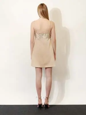 Retrofete Shyla Rhinestone Detail Satin Dress - Beige