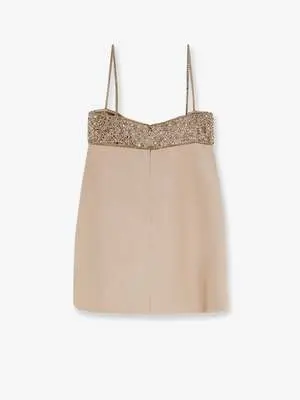 Retrofete Shyla Rhinestone Detail Satin Dress - Beige