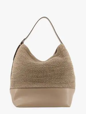 TOTEME Leather Shoulder Bag With Woven Pattern - Beige