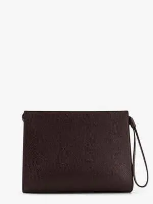 ORTIGNI Hammered Leather Clutch With Logo - Brown