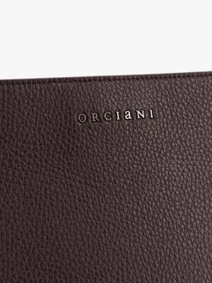 ORTIGNI Hammered Leather Clutch With Logo - Brown