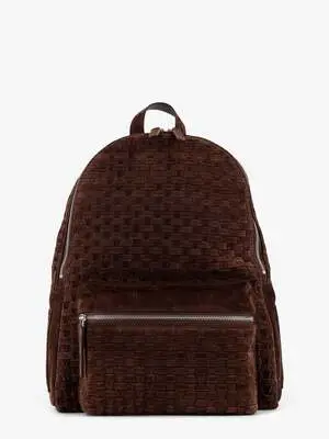 ORTIGNI Suede Backpack With Woven Pattern - Brown