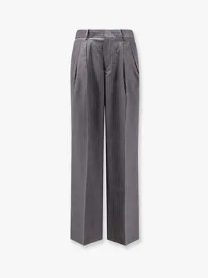 TONYWACK Wool Blend Trousers With Striped Motif - Grey
