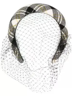 Red Valentino Plaid Headband With Mesh Detailing - Black