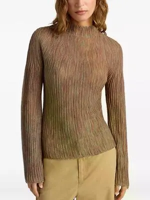 Momoni Ribbed Knit Turtleneck With Flared Sleeves - Brown