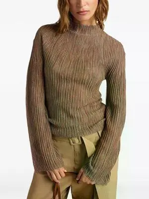 Momoni Ribbed Knit Turtleneck With Flared Sleeves - Brown
