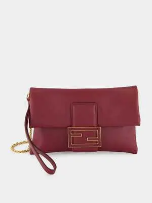 Fendi Nappa Leather Mamma Baguette Pouch - Burgundy