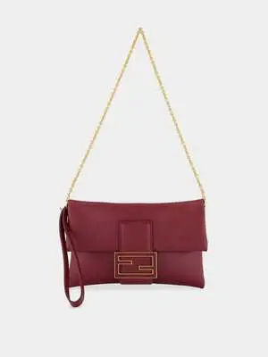 Fendi Nappa Leather Mamma Baguette Pouch - Burgundy