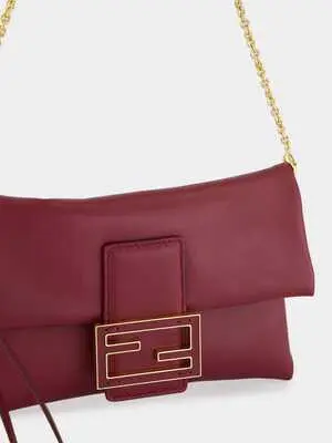 Fendi Nappa Leather Mamma Baguette Pouch - Burgundy