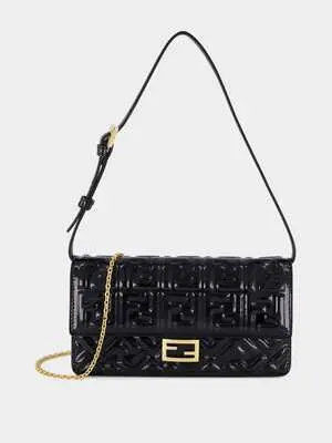 Fendi Patent Leather Ff Wallet On Chain - Black