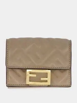Fendi Dove Grey Nappa Leather Micro Trifold Wallet - Beige