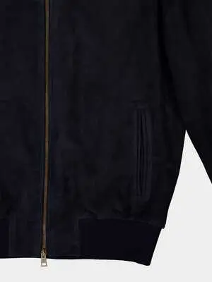 Boglioli Navy Suede Leather Bomber Jacket