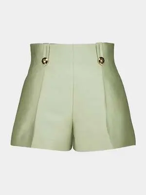Zimmermann Palm Luna Wool Silk Tailored Shorts - Green
