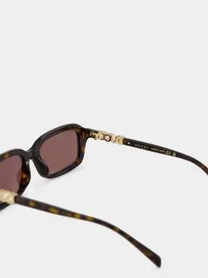 Gucci Havana Rectangular Frame Sunglasses