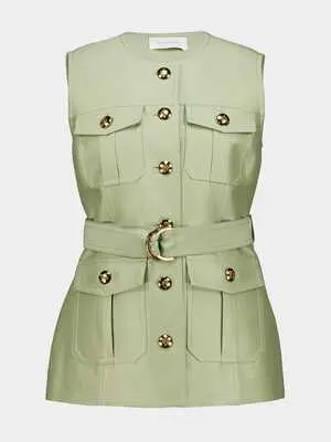 Zimmermann Palm Luna Wool Silk Utility Vest - Green