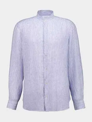 Boglioli White And Navy Striped Linen Shirt - Blue