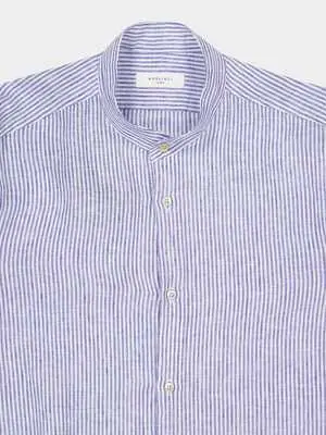 Boglioli White And Navy Striped Linen Shirt