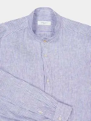 Boglioli White And Navy Striped Linen Shirt