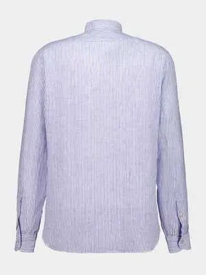 Boglioli White And Navy Striped Linen Shirt