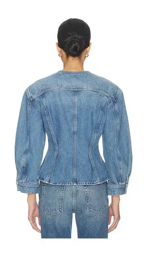 FRAME The Nipped Collarless Jacket In Blue