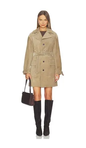 FRAME The Suede Trench Jacket In Tan - Light Camel