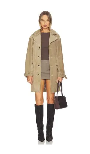 FRAME The Suede Trench Jacket In Tan