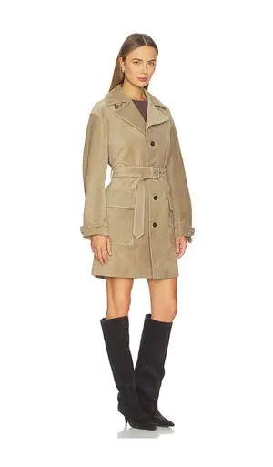 FRAME The Suede Trench Jacket In Tan
