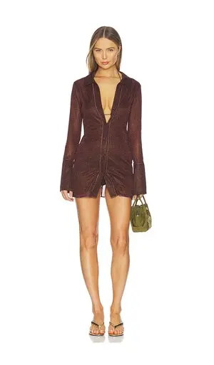 Oseree Lumiere Slim Shirt Dress In Brown - Chocolate
