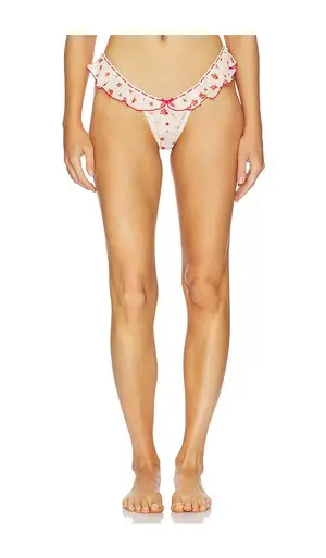 For Love & Lemons Leah Thong Panty In Cream - Cream White