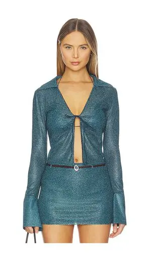 Oseree Lumiere Slim Shirt In Teal - Peacock