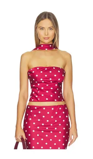 RUNAWAY THE LABEL Blaine Top In Red - Cherry & White Polka Dot