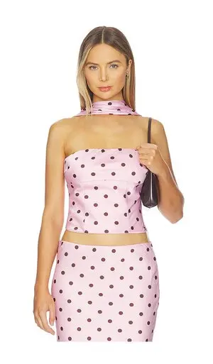 RUNAWAY THE LABEL Blaine Top In Pink - Musk & Choc Polka Dot