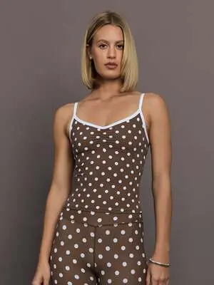 Carbon38 Polka Dot Ruched Tank In Melt - Carafe/white Polka Dot