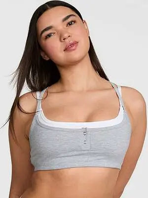 Pink All-day Cotton™ Double Up Henley Bra - Grey