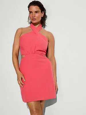 Victoria's Secret Linen Halter Tie-back Mini Dress - Pink