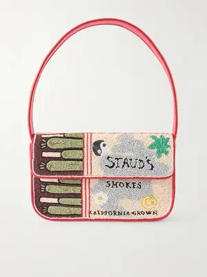 Staud Tommy Beaded Embroidered Satin Shoulder Bag Multi