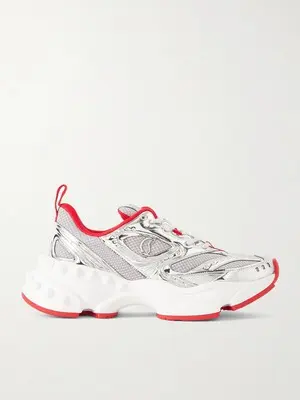CHRISTIAN LOUBOUTIN Slo Flo" Metallic Leather-trimmed Mesh High-top Sneakers