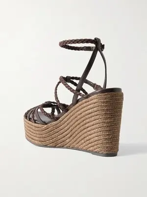 JIMMY CHOO Nyra 110 Braided Suede And Leather Espadrille Wedge Sandals