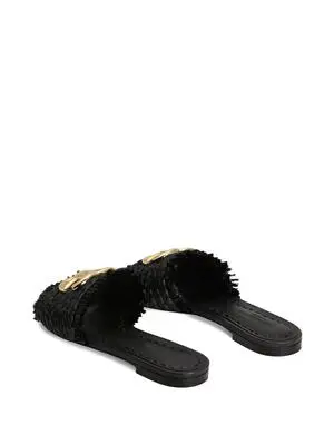 Dolce & Gabbana Braided Raffia Slides With Gold-tone Logo