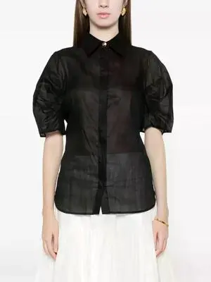 Elisabetta Franchi Sheer Puff Sleeve Shirt - Black