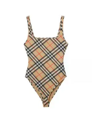 Burberry Check Printed Swimsuit - Neutrals