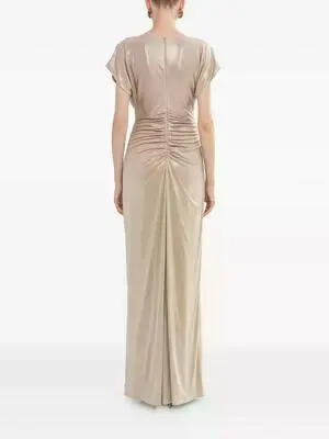 NISSA Ruched Metallic Maxi Dress - Neutrals