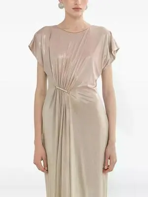 NISSA Ruched Metallic Maxi Dress - Neutrals