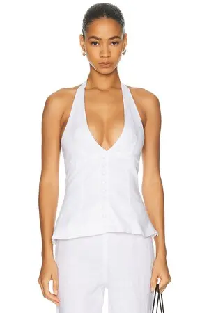 AEXAE Linen Halter Neck Top - White