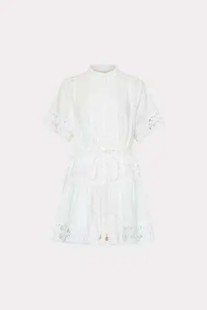 MILLY Lace Combo Cotton Voile Mini Dress - White