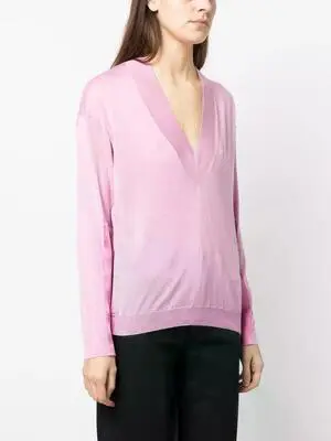 TOM FORD Fine-knit Panelled V-neck Top - Pink