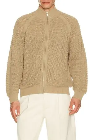 LE17SEPTEMBRE Open Knit Zip Up Cardigan In Brown - Beige