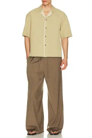 LE17SEPTEMBRE Open Collar Short Sleeve Shirt In Beige