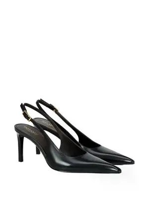 POTAMY Pointed Buckle Leather Pumps - Black