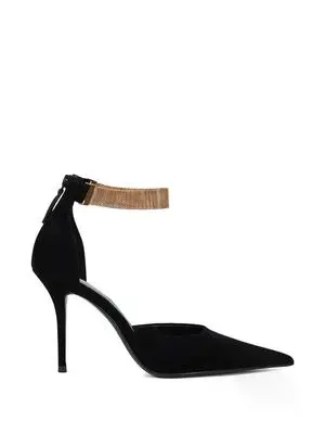 POTAMY Ankle Strap Suede Pumps - Black